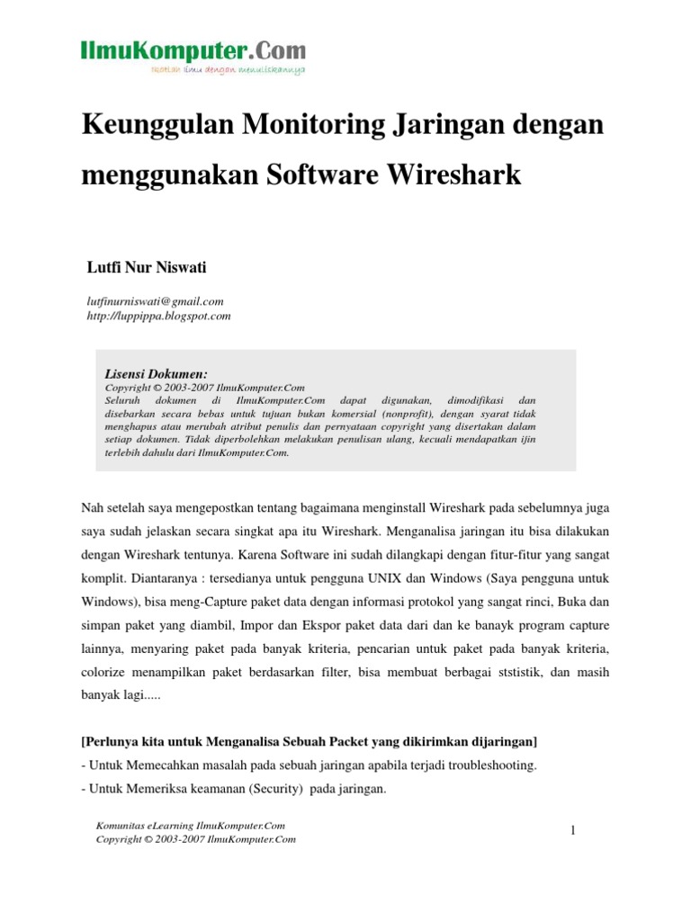 Keunggulan Monitoring Jaringan Dengan Menggunakan Software Wireshark ...