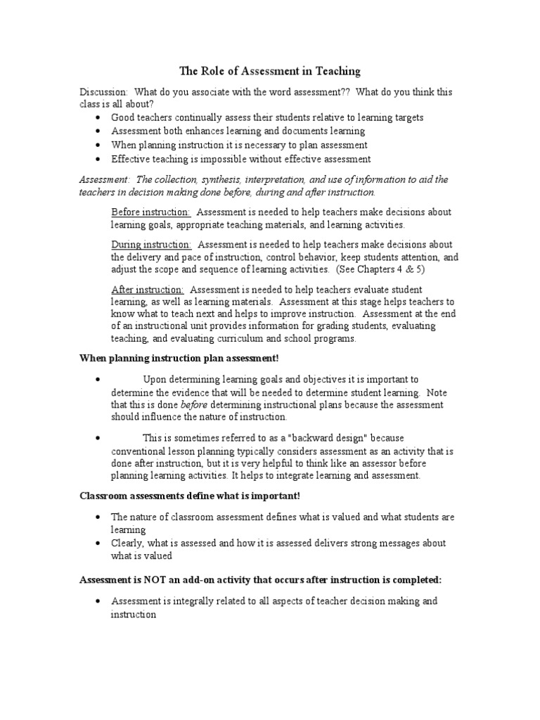 The Role of Assessment in Teaching | PDF | Educational Assessment ...