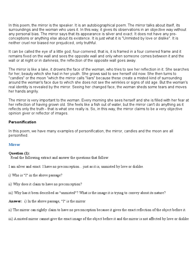 Mirror | PDF | Anthropomorphism | Mirror