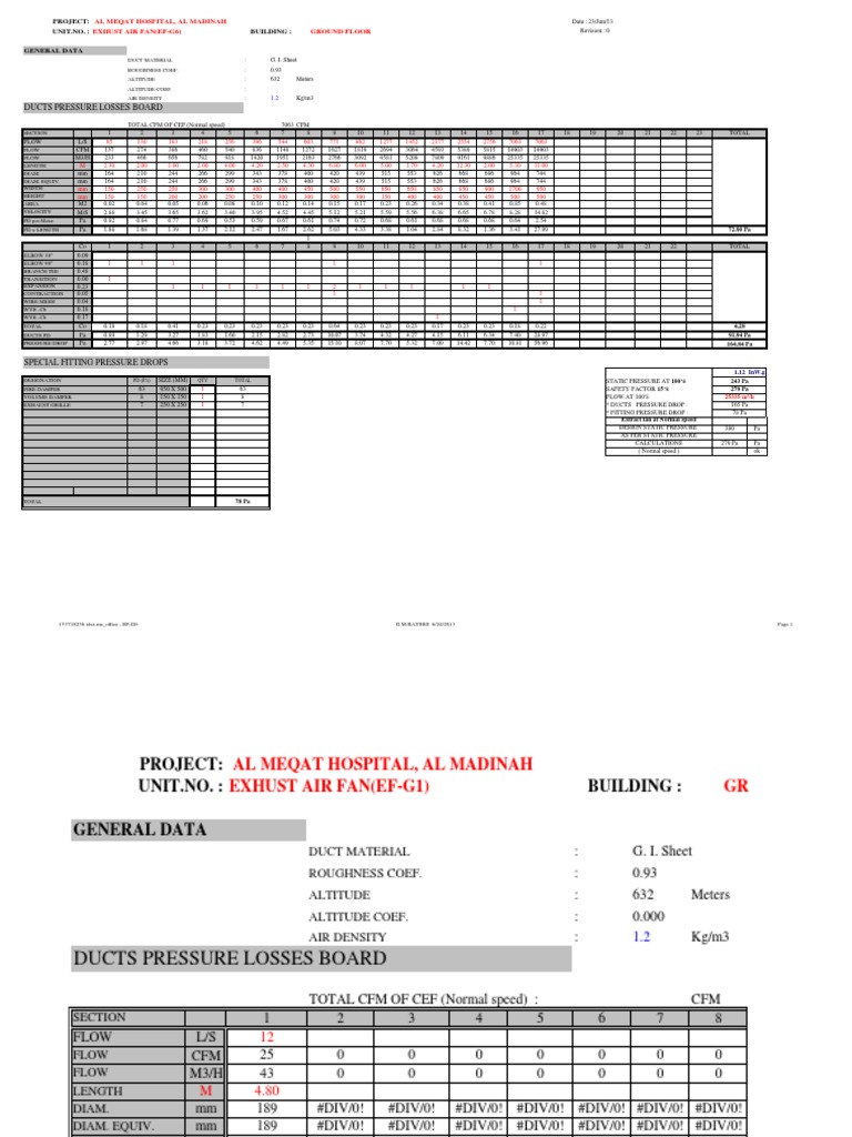 Duct Static Pressure Calculation Example | PDF | Duct (Flow) | Pressure