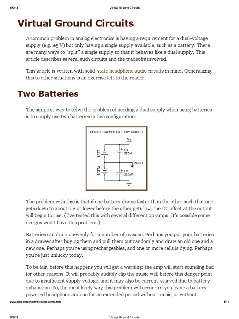 Virtual Ground Circuits | PDF | Operational Amplifier | Amplifier