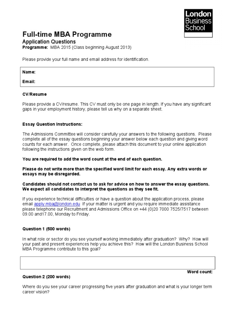 MBA Essay Template Aug 12 | PDF | Master Of Business Administration ...