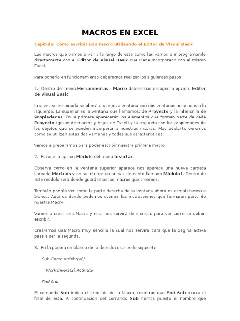 Excel Manual, Curso de Macros en Excell | PDF | Macro (informática) | Microsoft Excel