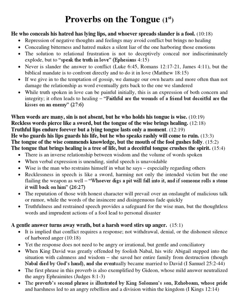 Bible Bullet - Proverbs On The Tongue (1st) | PDF | Anger | Wisdom