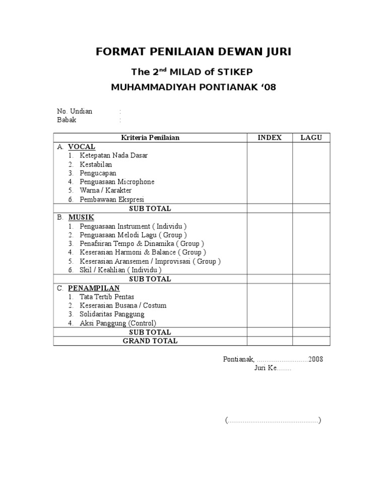 Format Penilaian Dewan Juri | PDF