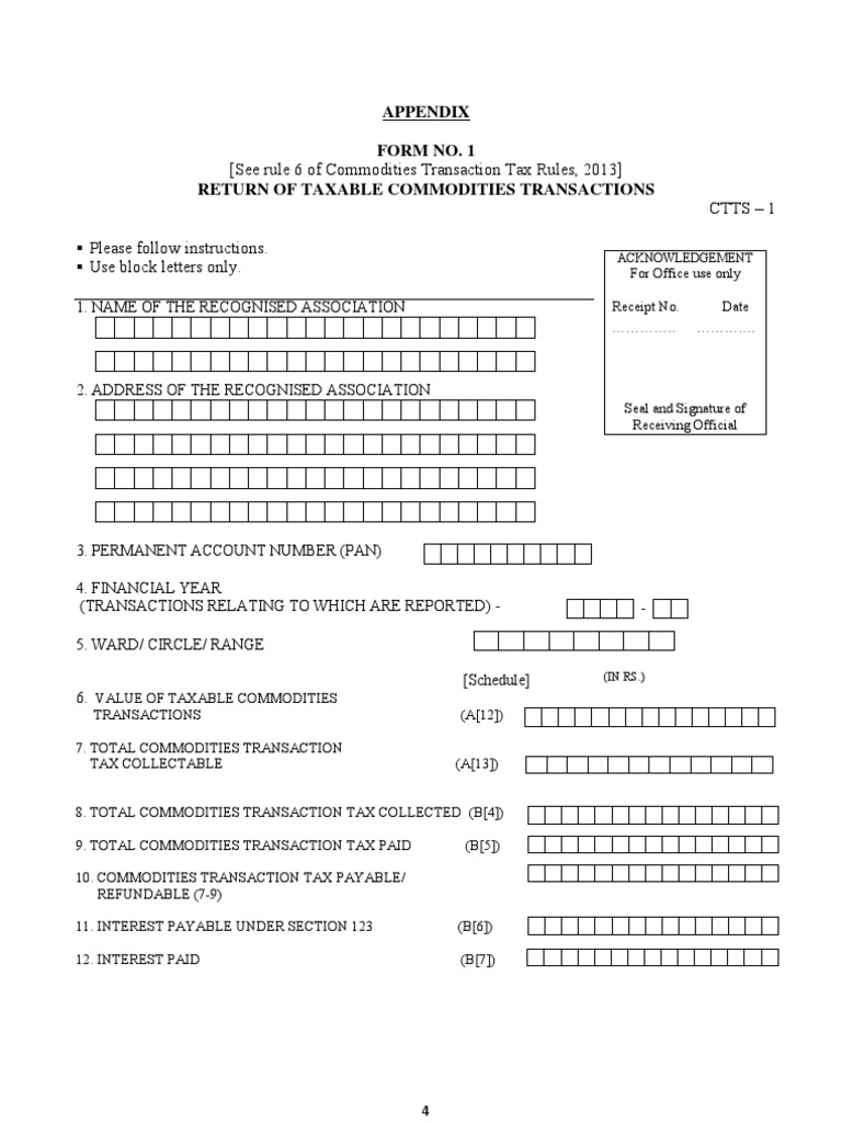 Appendix Form No. 1 Return of Taxable Commodities Transactions | PDF ...
