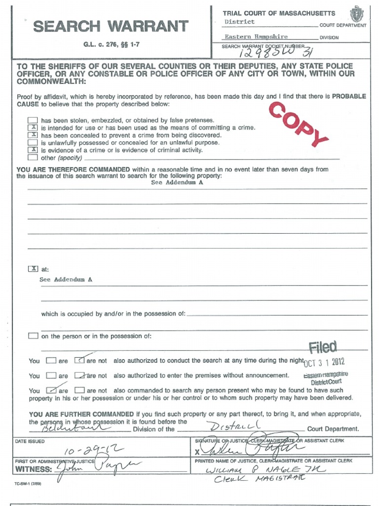 Search Warrant, 11 Phillips ST, Amherst | PDF