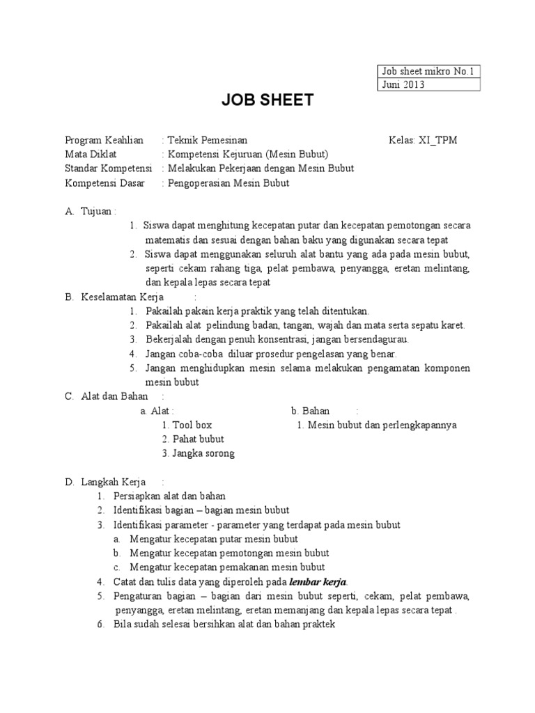 Job Sheet Bubut | PDF