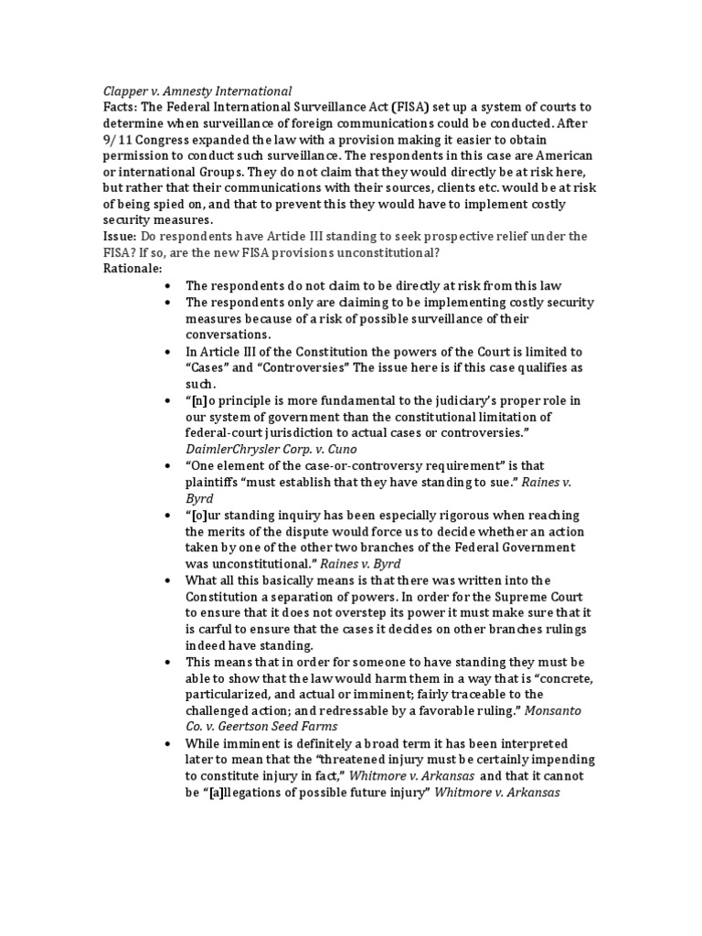 Clapper v. Amnesty International | PDF | Standing (Law) | Public Law