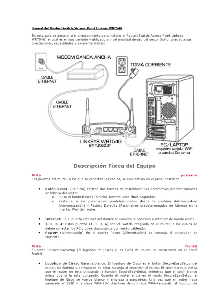 Manual del Router Linksys WRT54G | PDF | Punto de acceso inalámbrico ...