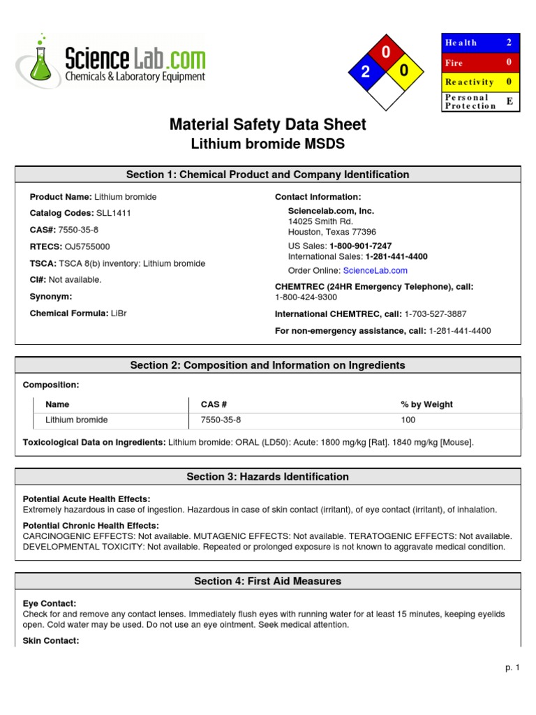 Properties of Lithium Bromide | Toxicity | Personal Protective Equipment