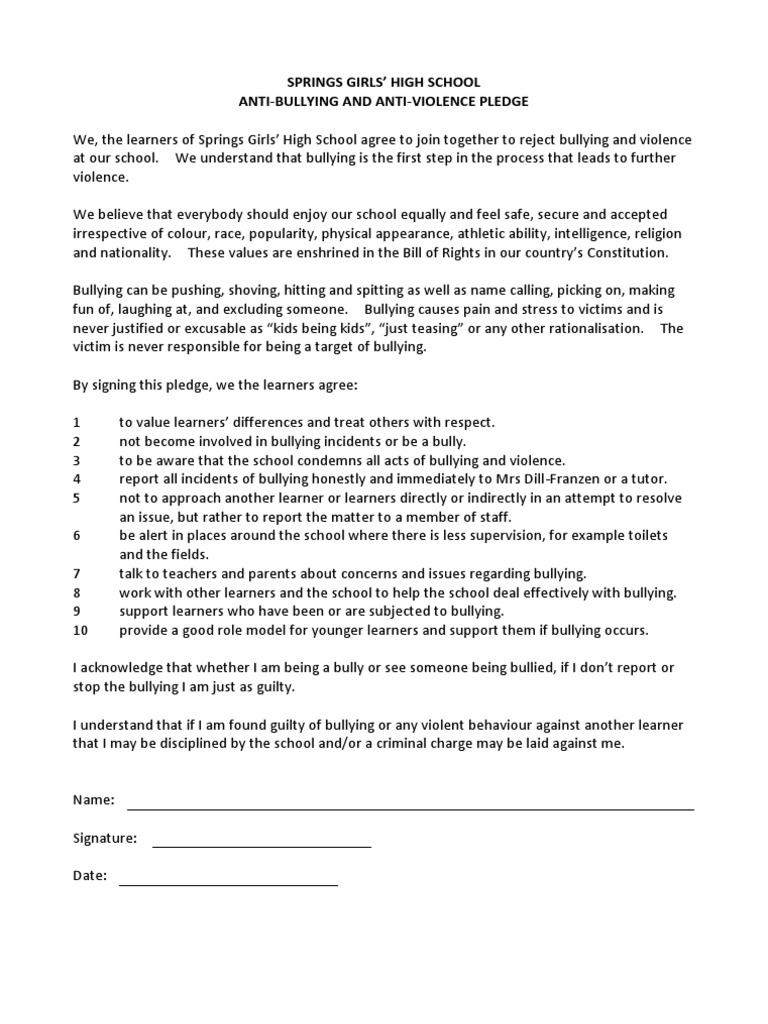 Anti Bullying Pledge | PDF