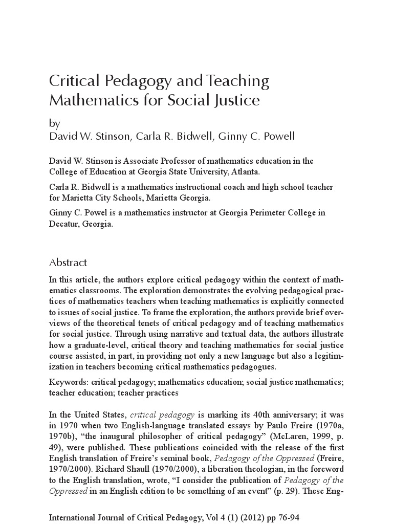 Teaching Maths For Social Justice | PDF