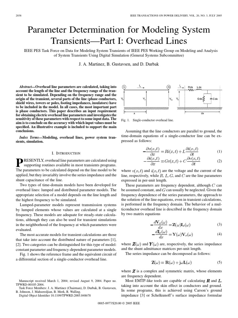 Parameter Determination For Modeling System Transients-Part I: Overhead ...