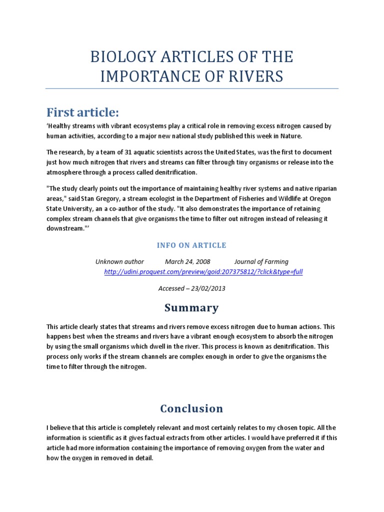 Biology Articles of The Importance of Rivers | PDF | River | Hydrology