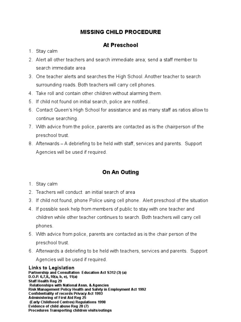 MISSING CHILD PROCEDURE March 09 | PDF