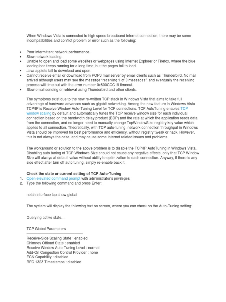 Disable TCP Auto-Tuning To Solve Slow Network | PDF | Transmission ...