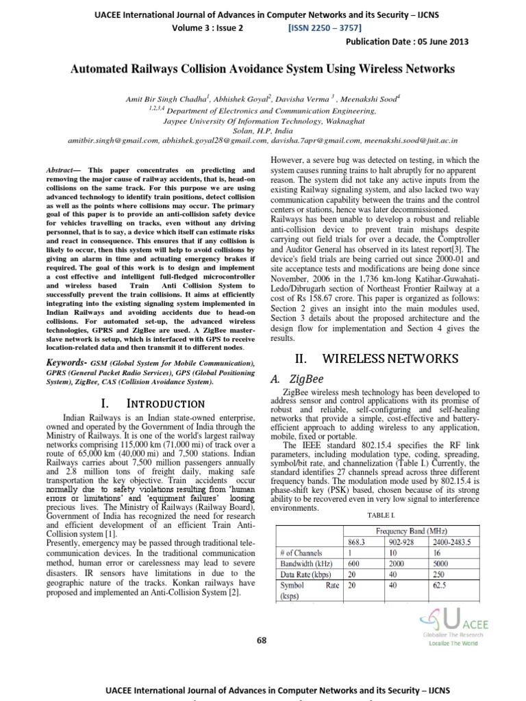 Automated Railways Collision Avoidance System Using Wireless Networks | Download Free PDF | Data ...