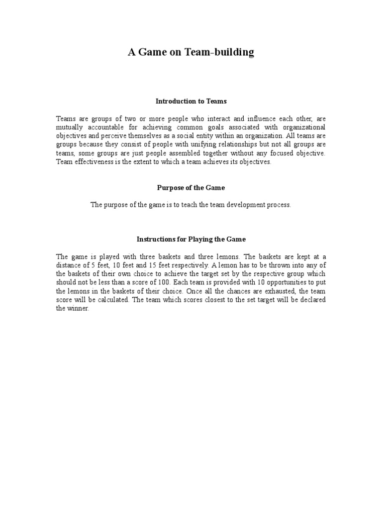 Team-Building Game Instructions and Stages | PDF