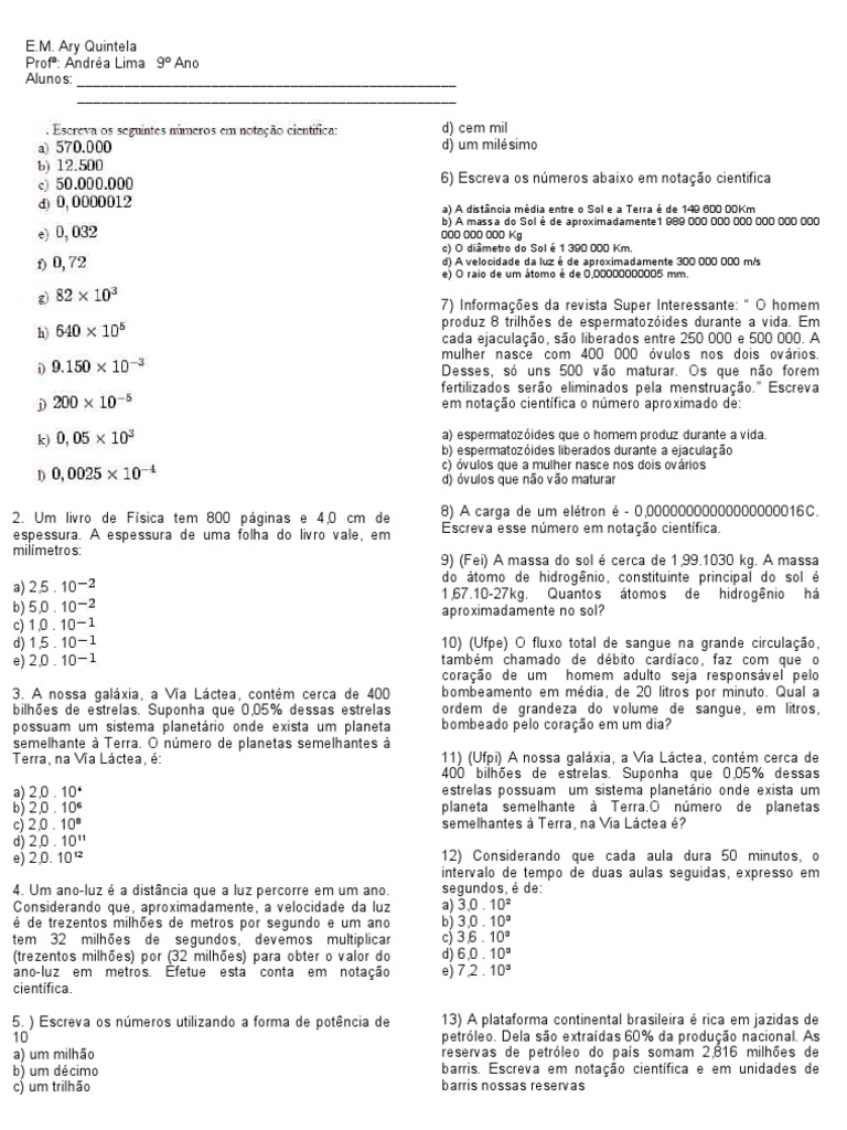 Lista 9 Ano | PDF | Sol | Via Láctea