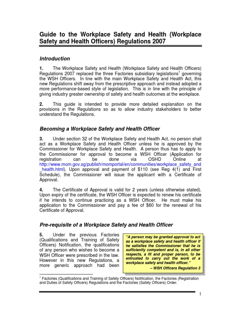 Guide To The Workplace Safety and Health (WSHO) Regulations 2007 | PDF ...