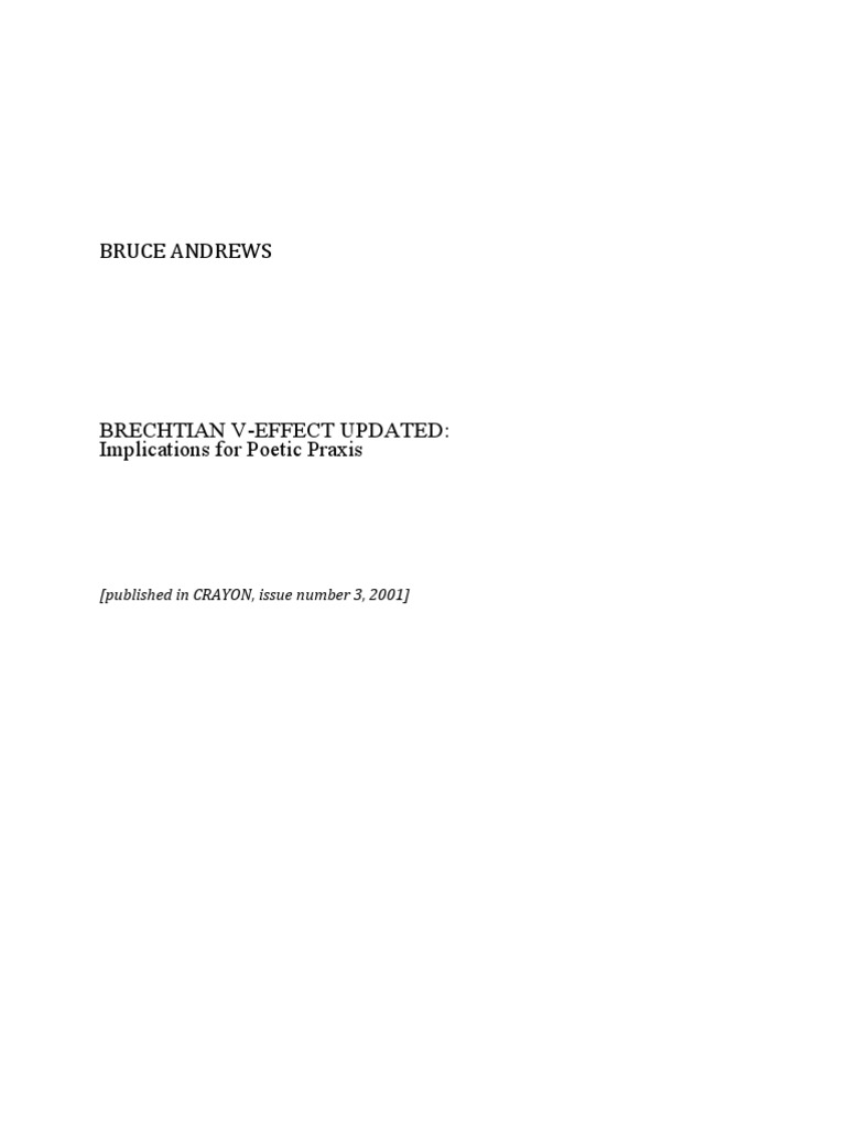 Brecht's V-Effect and Poetic Praxis | PDF | Psychological Concepts ...