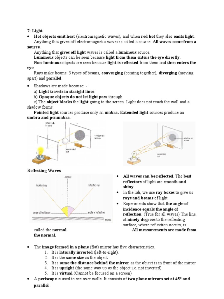 Revision Sheet For Light and Sound - Year 9 | PDF | Frequency | Hertz
