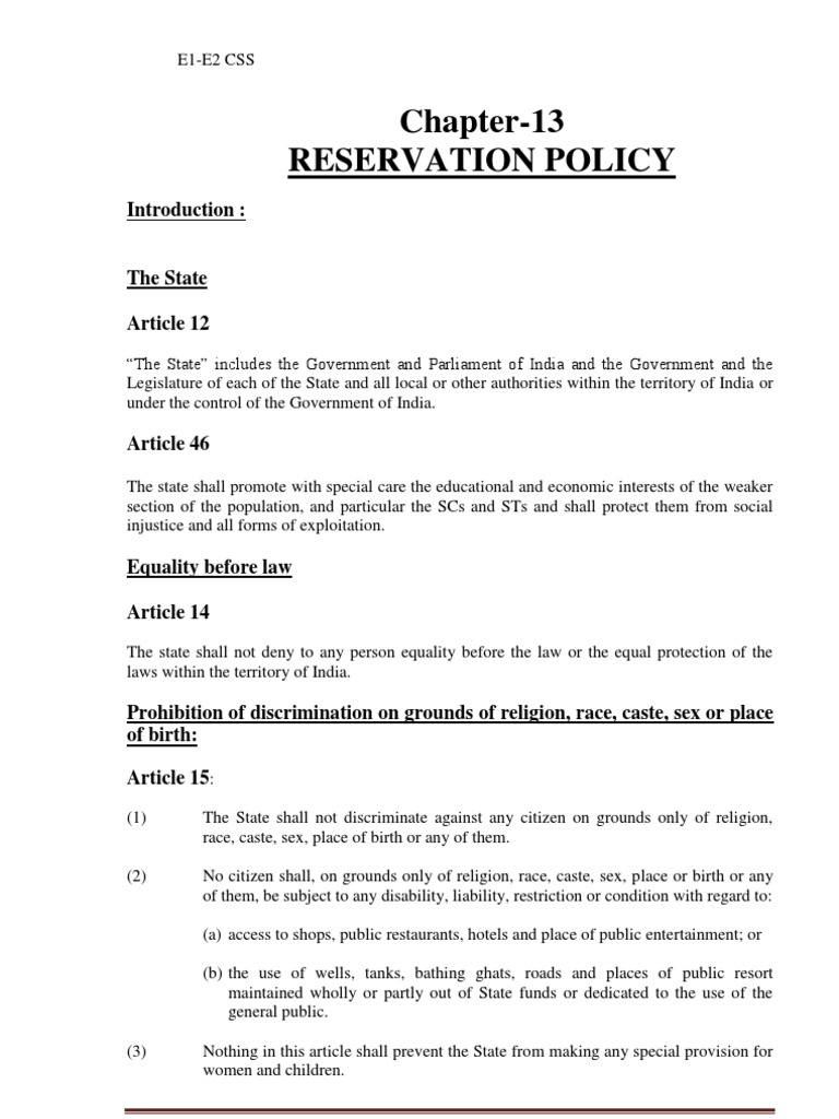 Chapter 13 Reservation Policy | Government Of India | Politics