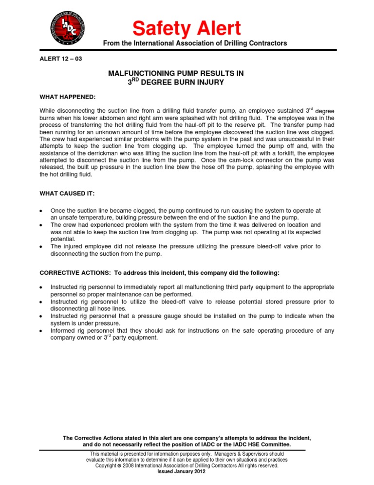 Safety Alert: Malfunctioning Pump Results in 3 Degree Burn Injury | PDF ...