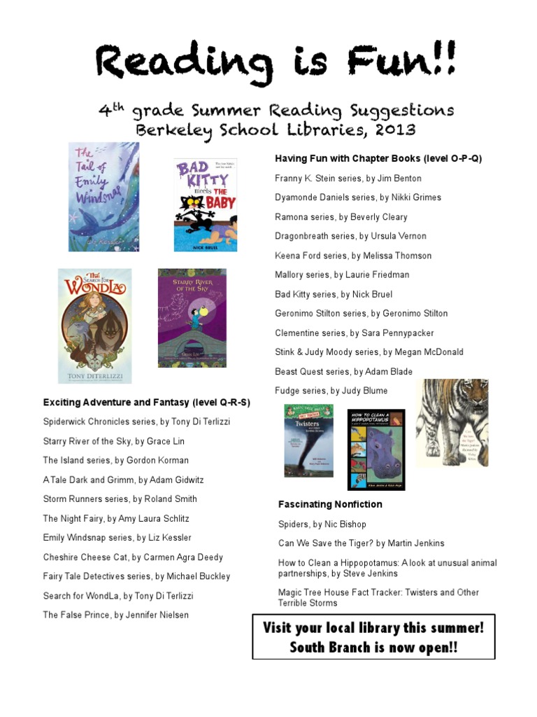 4th Grade Summer Reading List | PDF | Children's Media | Children's ...