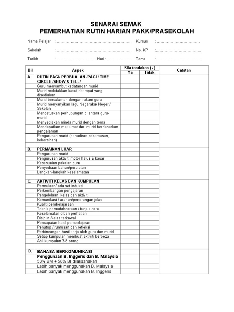 Contoh Rutin Harian | PDF
