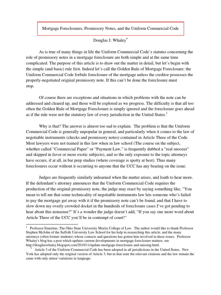 Promissory Notes and The UCC Fall 2012 | PDF | Mortgage Law | Foreclosure