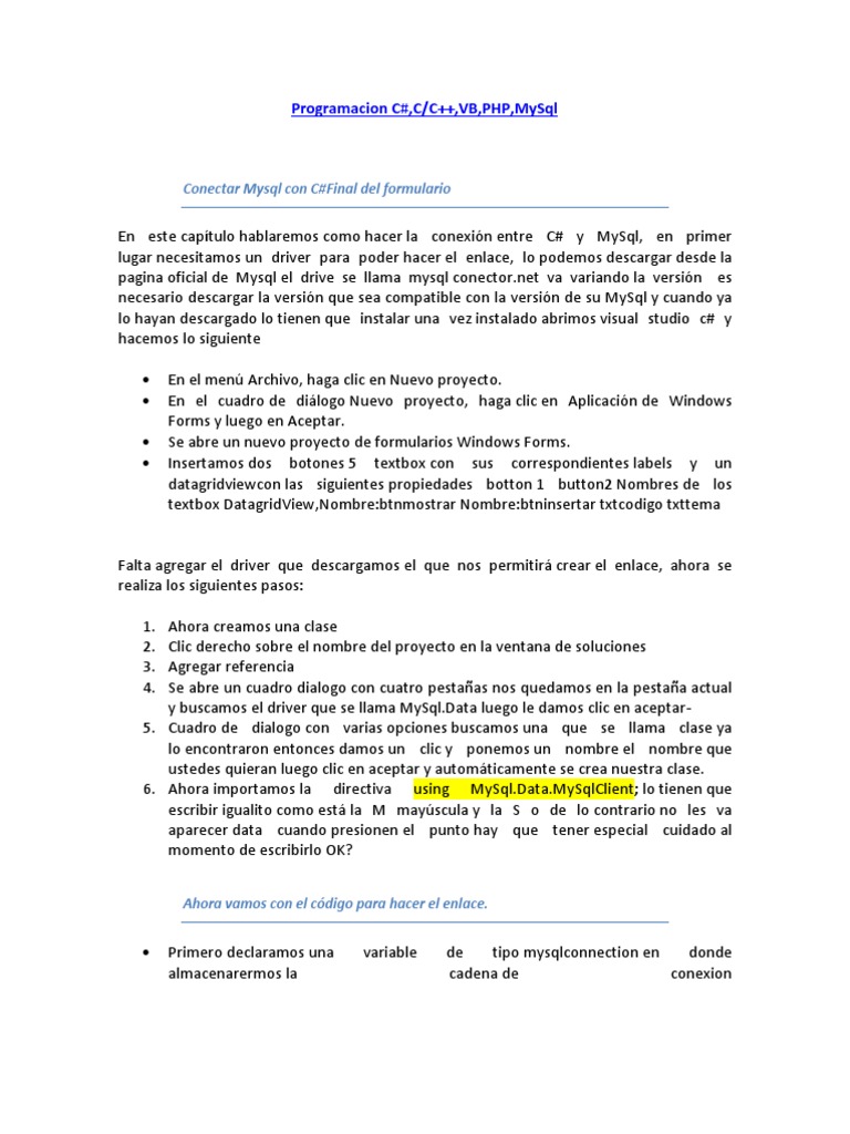 Paso A Paso Myql C | PDF | Comillas | Mi sql