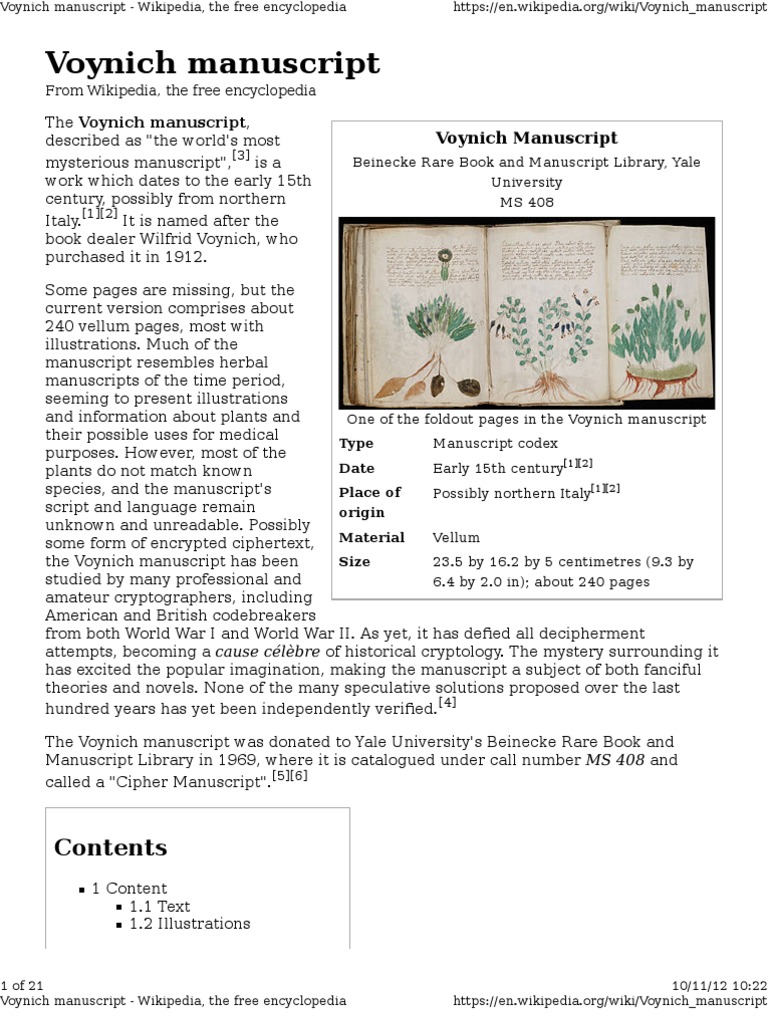 Voynich Manuscript | PDF | Cipher