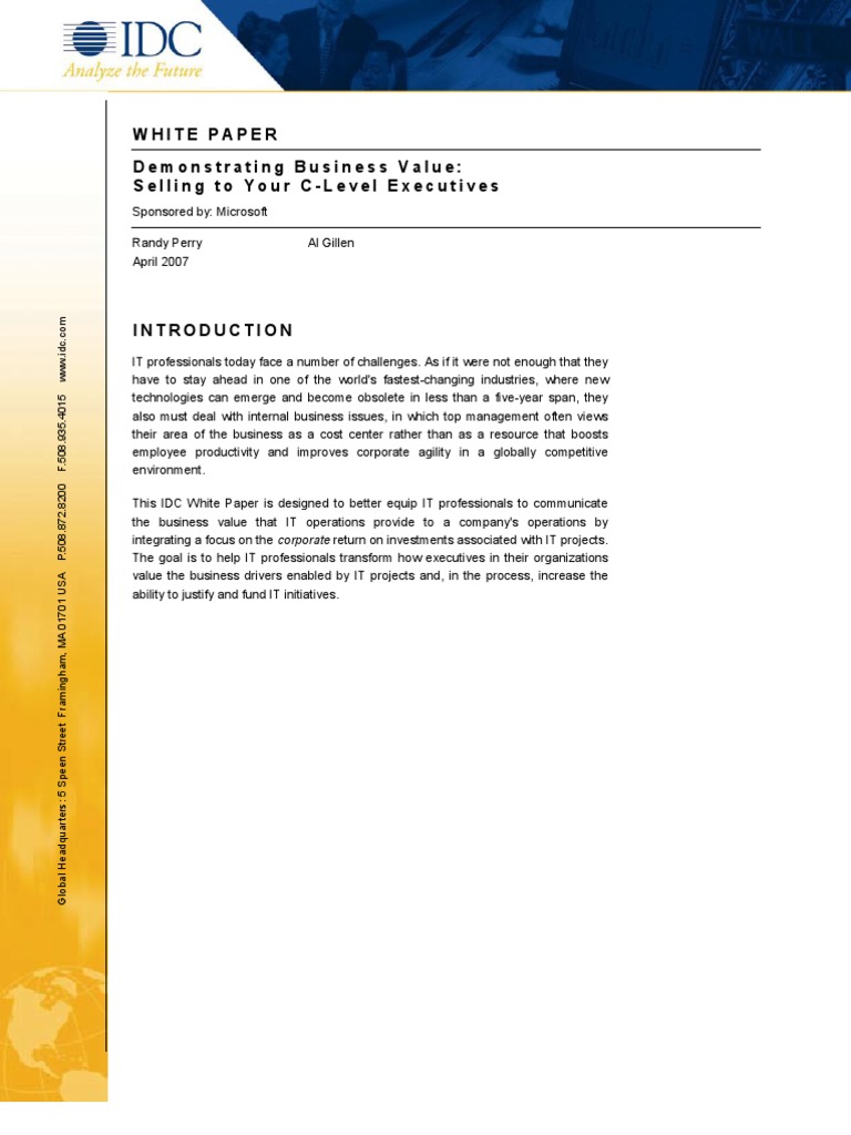 IDC Whitepaper Demonstrating Business Value | PDF | Performance ...