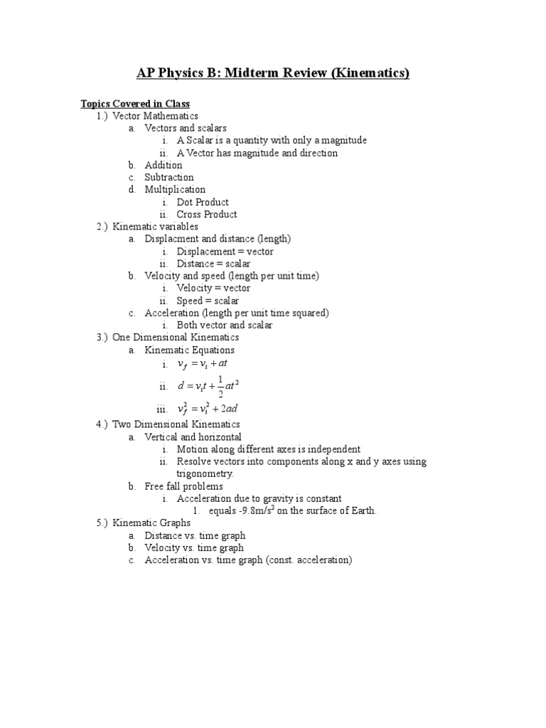 AP Physics B - Kinematics Review | PDF | Kinematics | Euclidean Vector