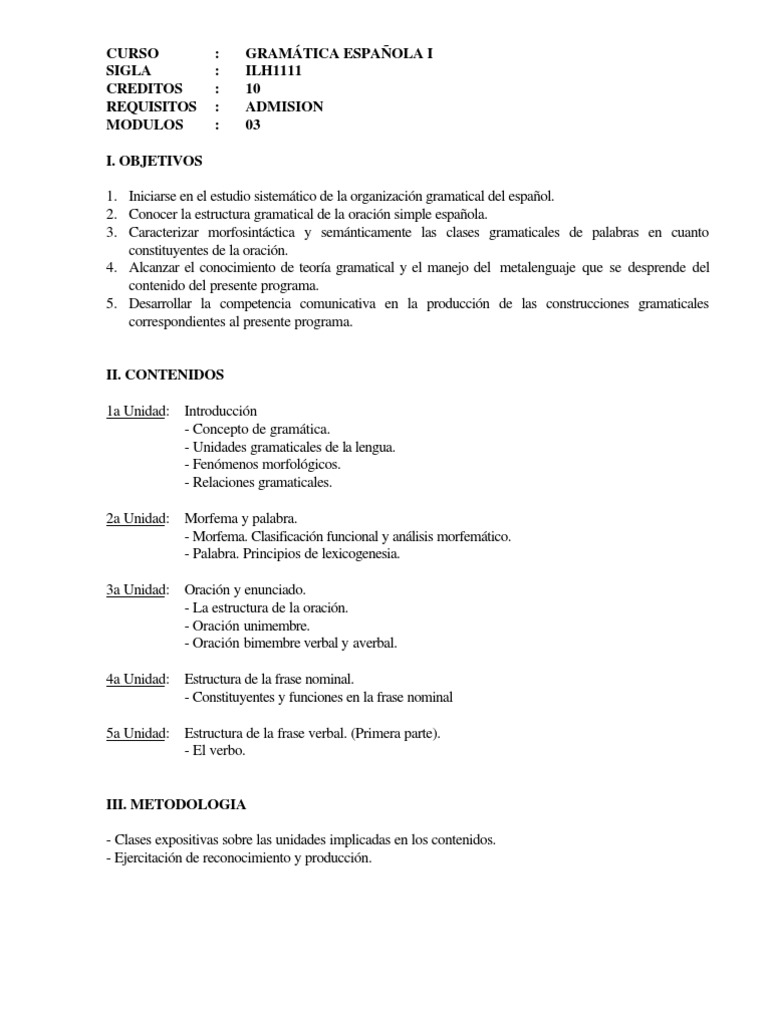 Curso de Gramática Española I | PDF | Oración (Lingüística) | Palabra