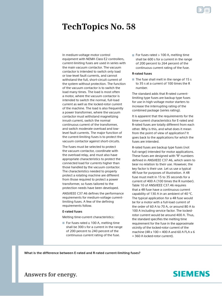 TechTopics58 - E-Rated Vs R Rated Fuses | PDF | Fuse (Electrical ...
