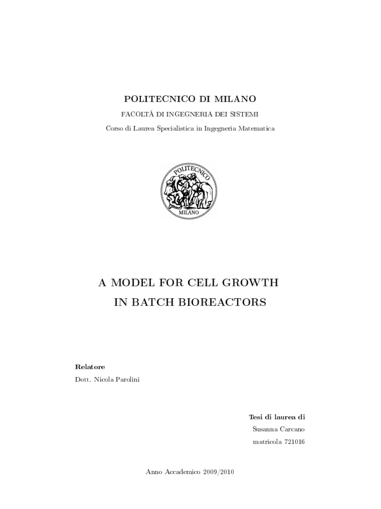 A Model For Cell Growth in Batch Bioreactors | PDF | Cellular Respiration | Logistic Function