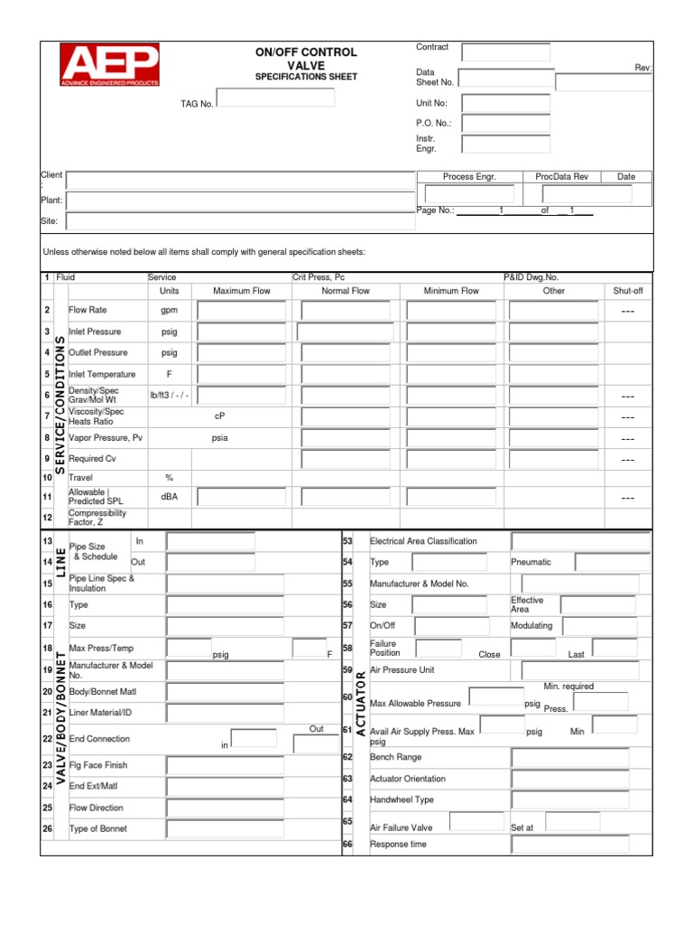 Control Valve Datasheet