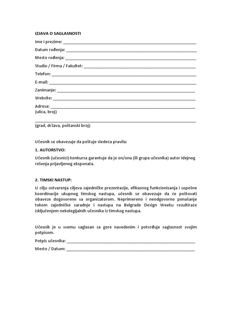 Izjava o Saglasnosti I Autorstvu BDW 20131 | PDF