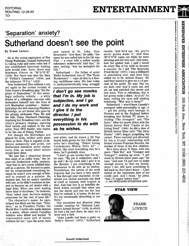 Donald Sutherland Interview | PDF | Leisure | Entertainment (General)