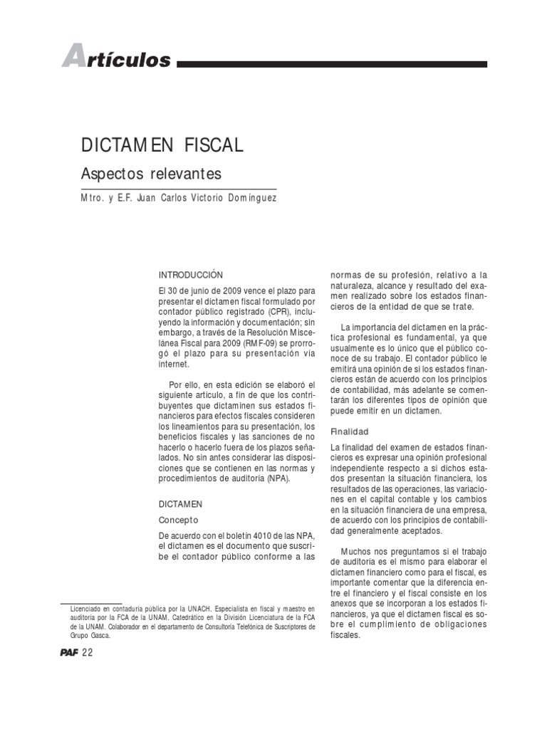 Ejemplos de Dictamen Fiscal. Aspectos Relevantes | Contralor ...