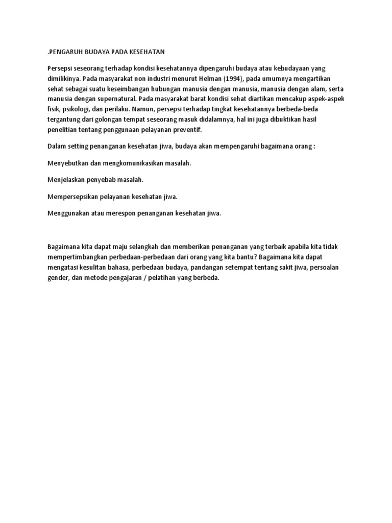 Pengaruh Budaya Pada Kesehatan | PDF