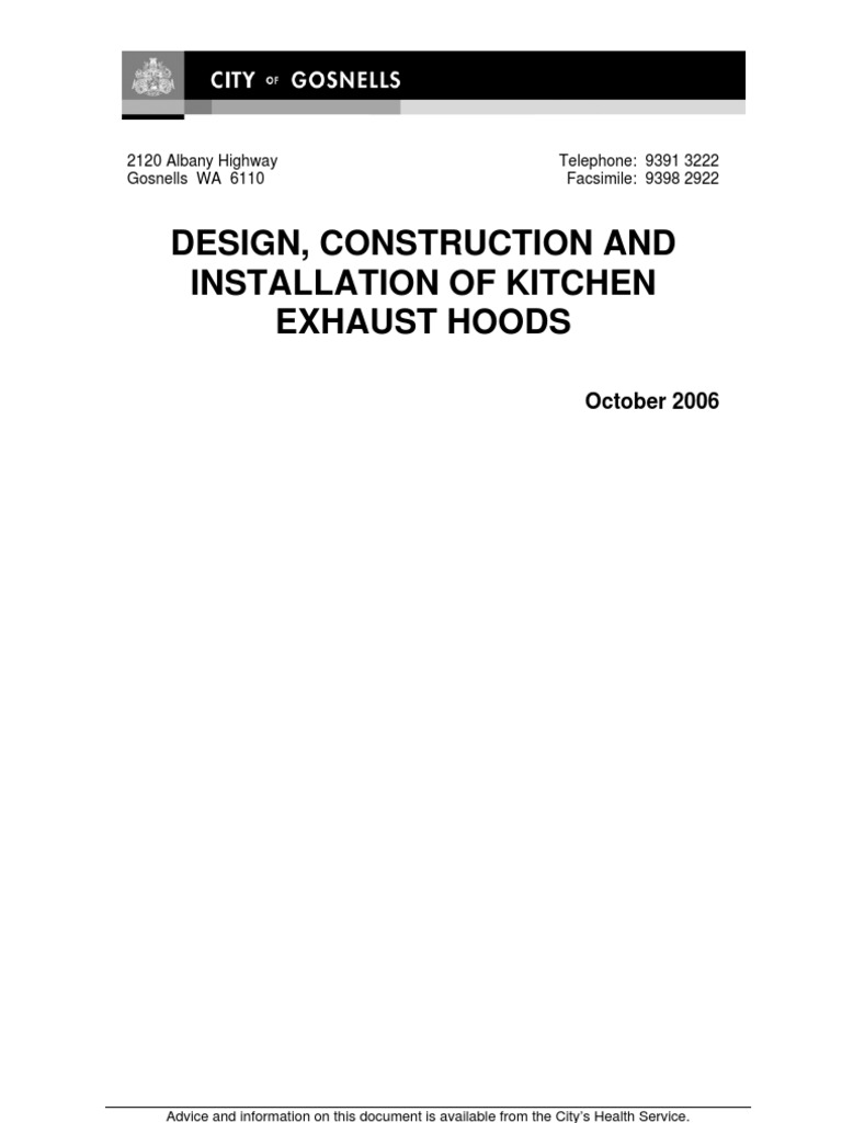 Design, Construction and Installation of Kitchen Exhaust Hoods | PDF ...