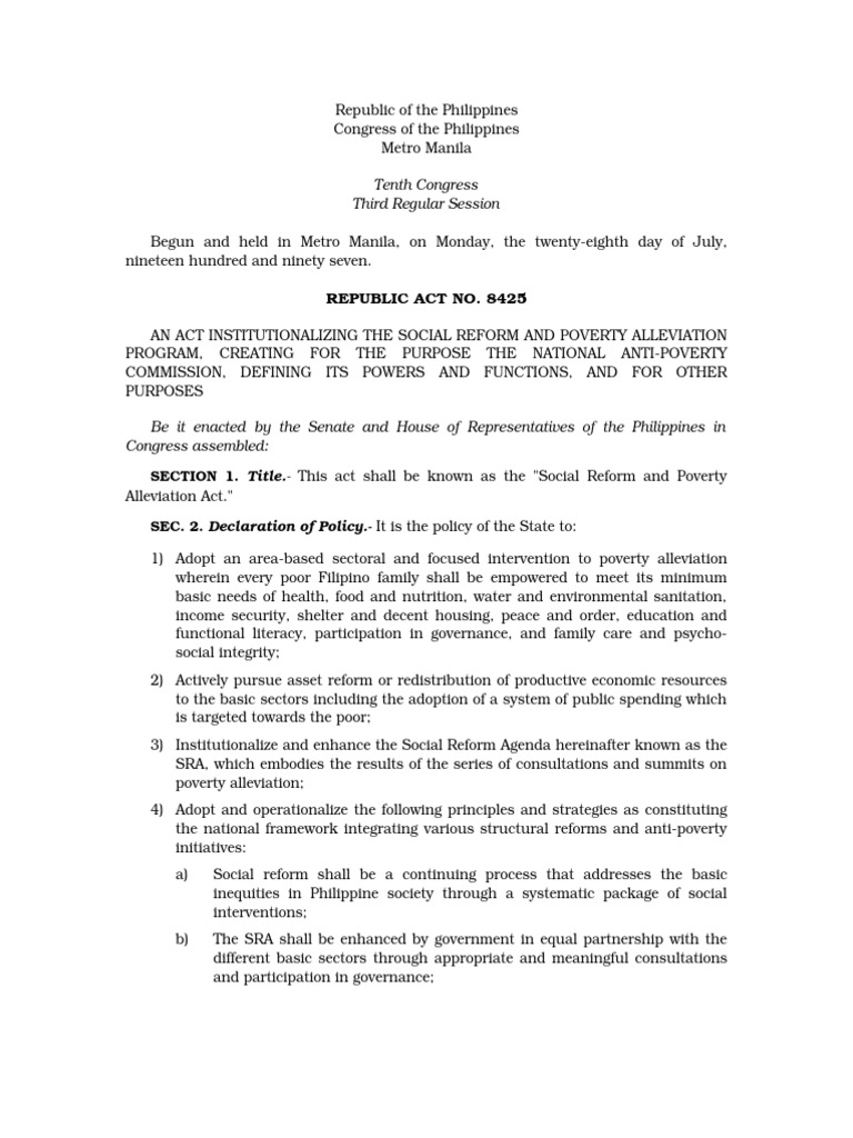 Ra 8425 Poverty Alleviation Act | PDF | Poverty Reduction | Poverty