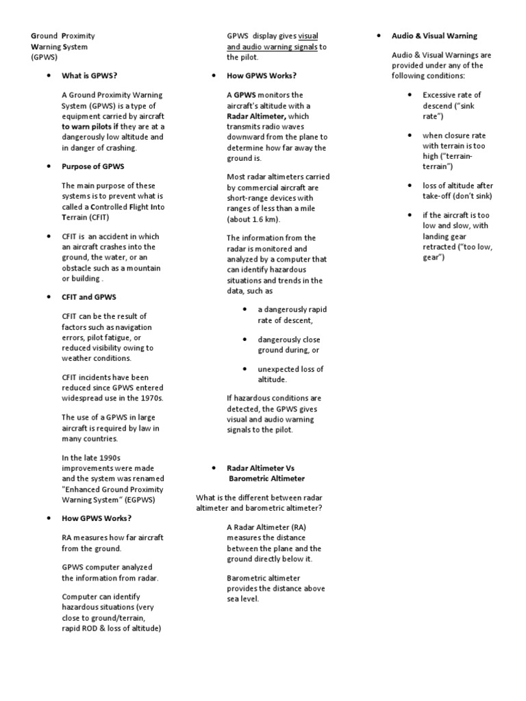 Overview of GPWS Modes and Alerts | PDF | Avionics | Aeronautics
