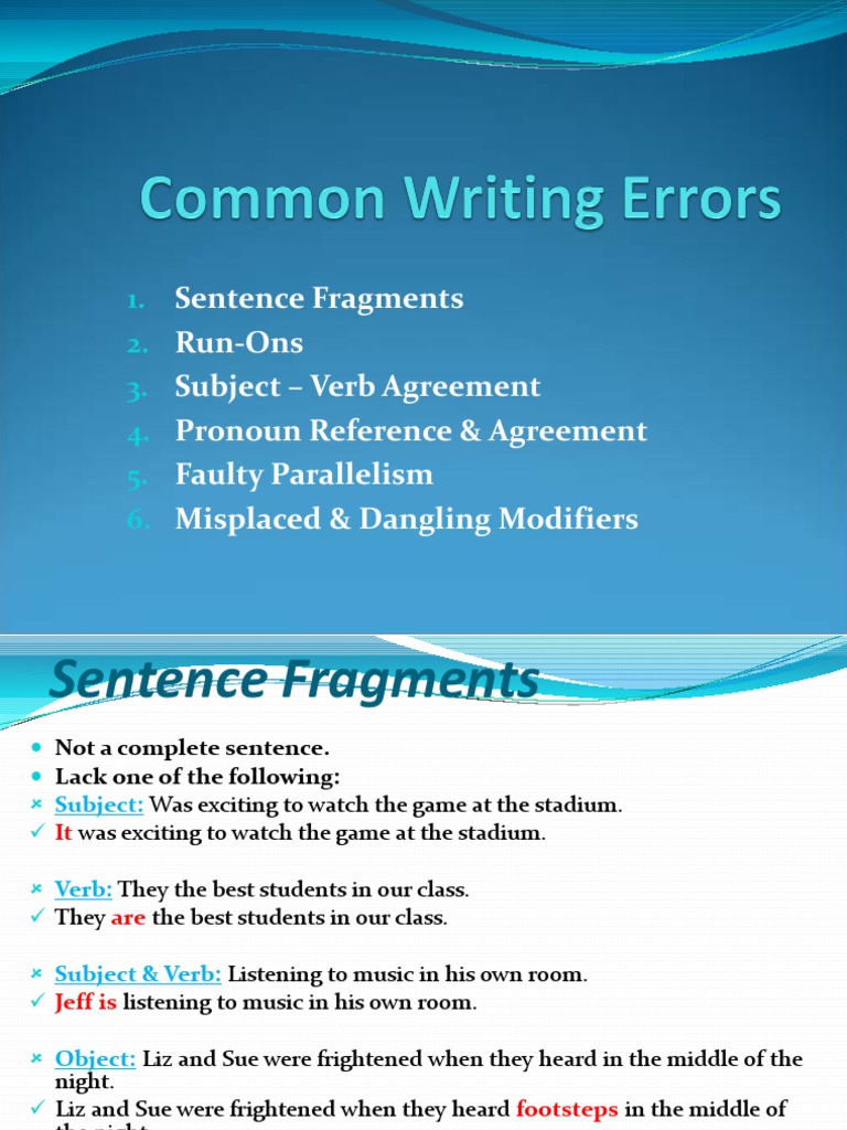 Common Writing Errors | PDF | Sentence (Linguistics) | Subject (Grammar)