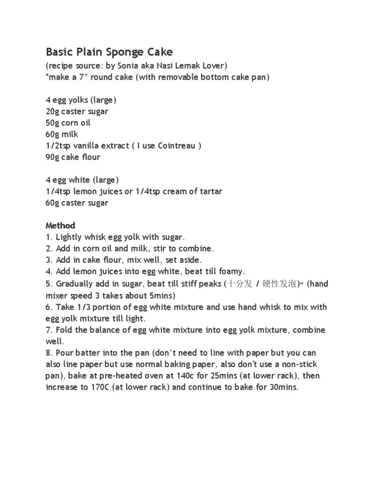 Basic Plain Sponge Cake | PDF | Self-Improvement | Wellness