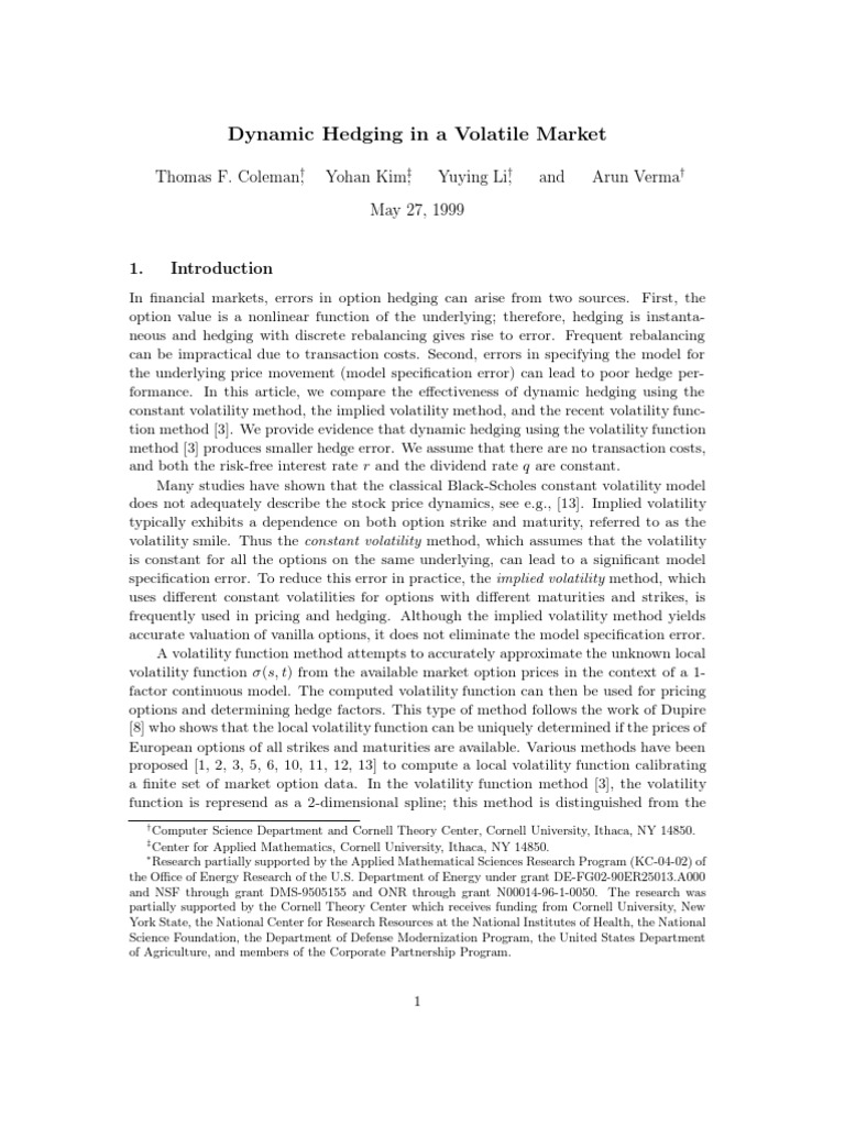 Dynamic Hedging Methods Comparison | PDF | Finance & Money Management ...